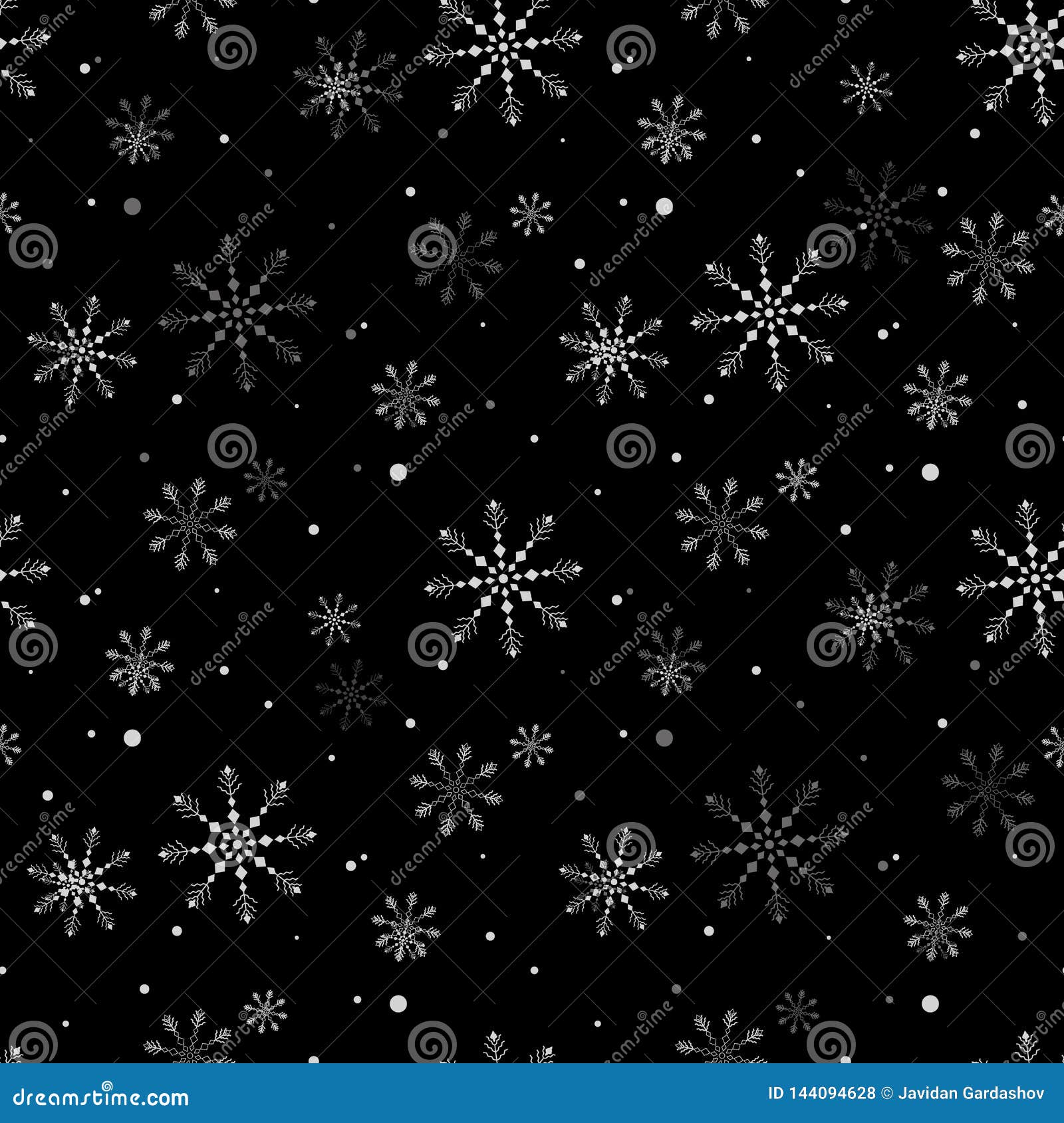 Seamless White Snowflakes Pattern on Black. Eps 10 Stock Illustration ...