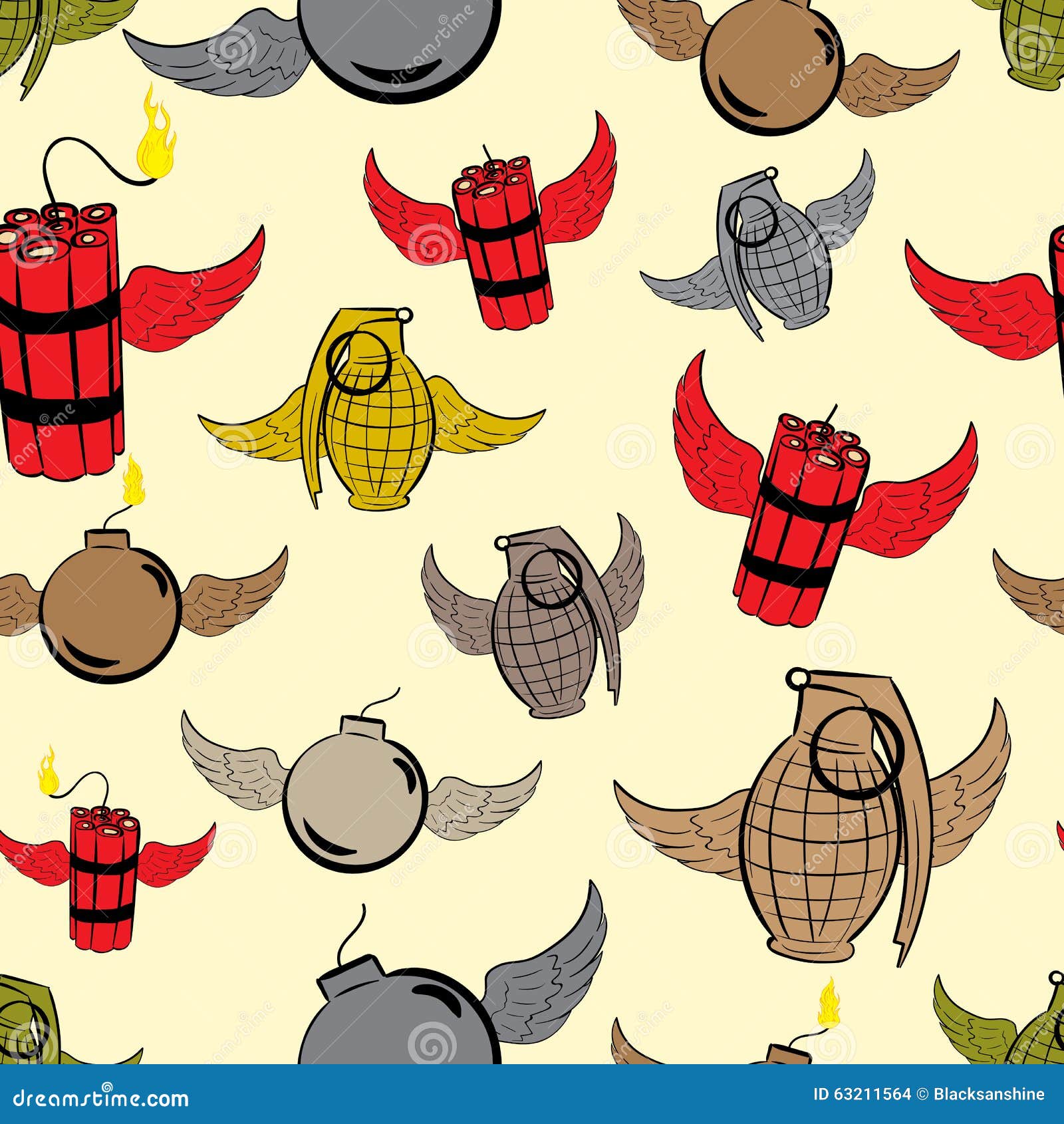 Seamless Winged Grenades Cartoon Vector | CartoonDealer.com #63208719