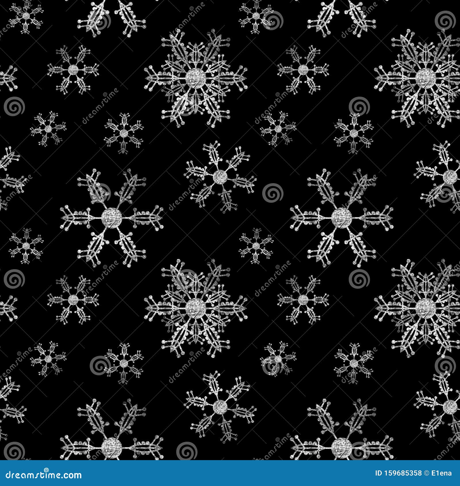 Seamless Winter Pattern with Snowflakes on a Black Background Stock ...
