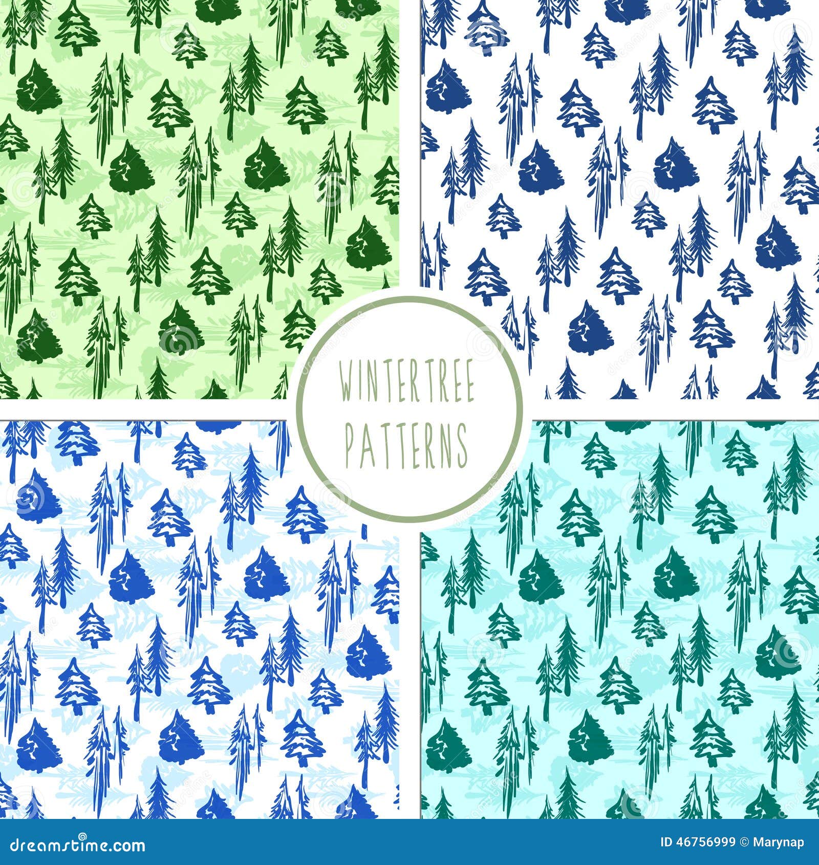Seamless Winter Trees Pattern Set Stock Vector - Illustration of ...