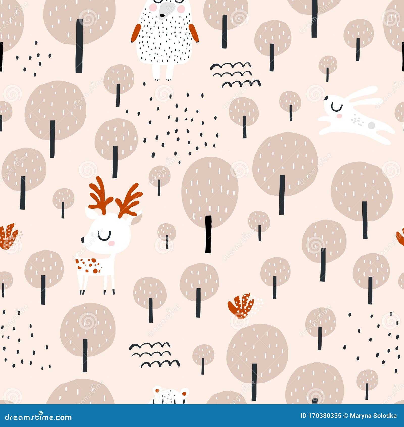 Seamless Worest Pattern with Deer, Bear, Rabbit. Creative Forest ...