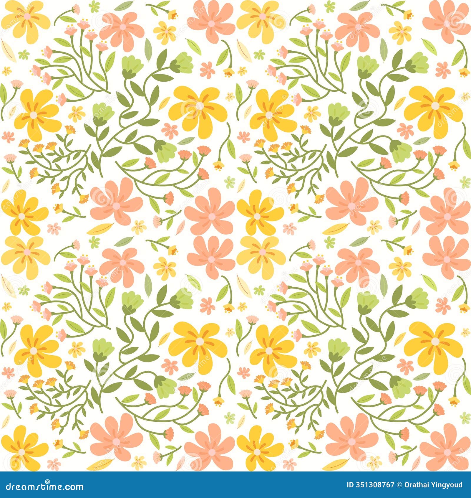 Seamless Yellow Floral Pattern on White Background, Vector. Stock ...