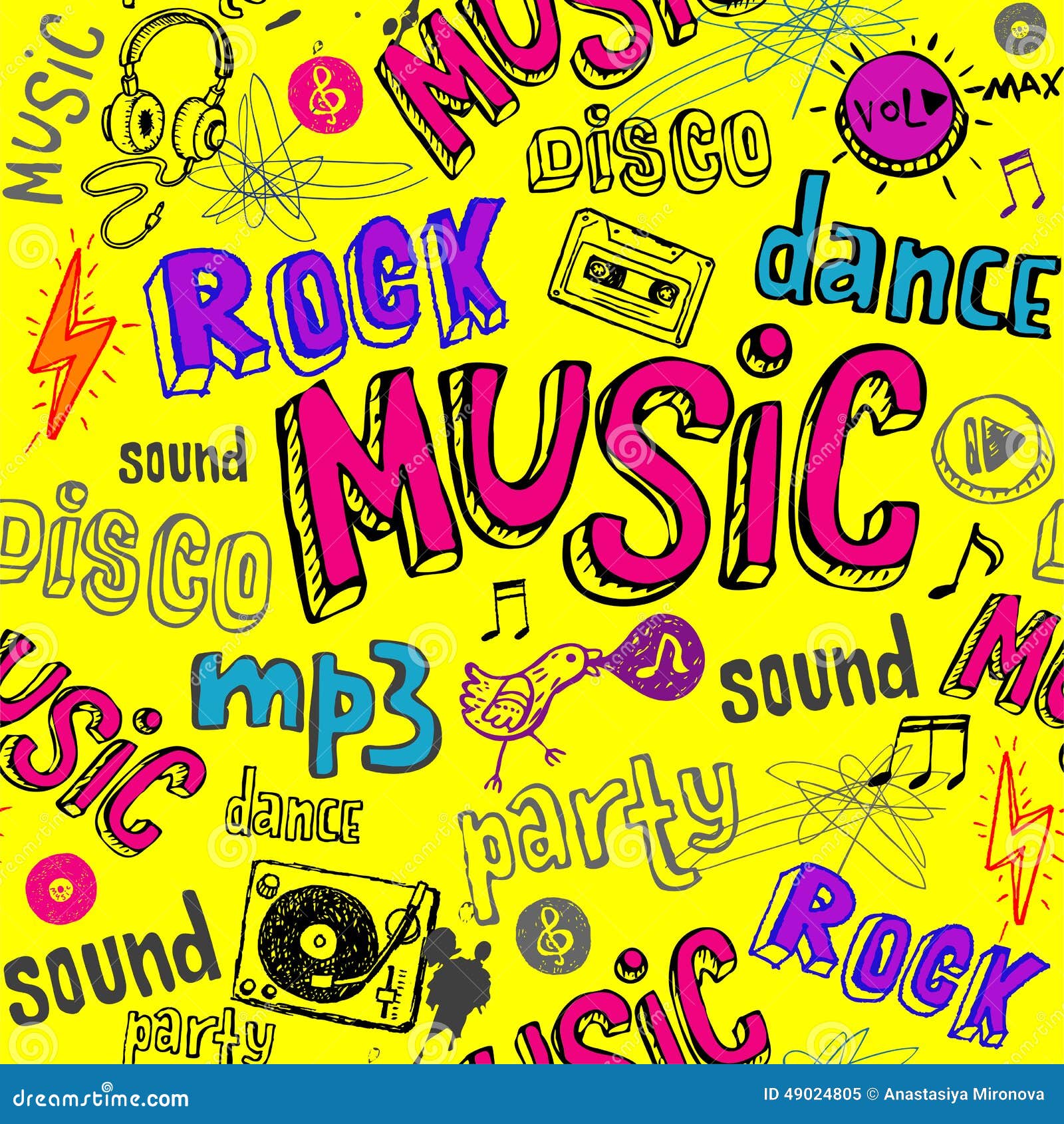 Seamless Yellow Music Background. Stock Vector - Illustration of ...