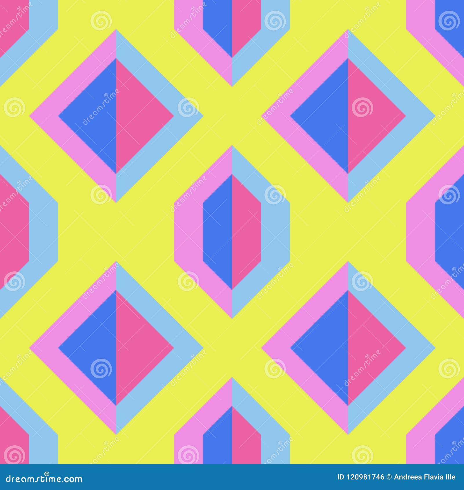 Seamless Yellow Pattern with Blue and Pink Geometric Shapes. Stock ...