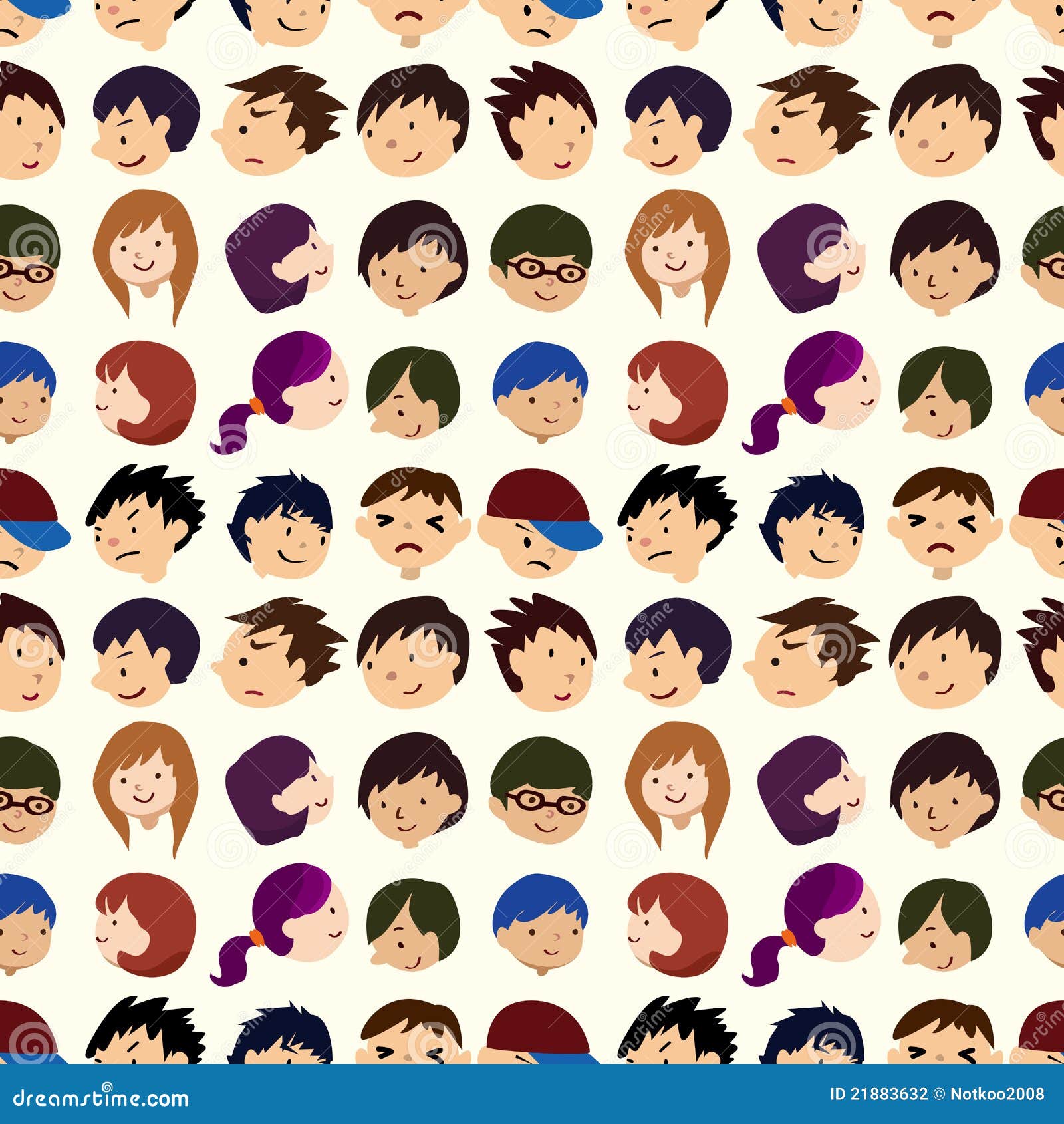 Seamless Young People Face Pattern Stock Vector - Illustration of hair ...