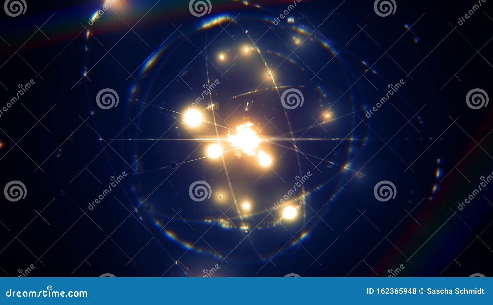 Animated Model of Atomic Nucleus and Electrons Blue and Gold Stock ...