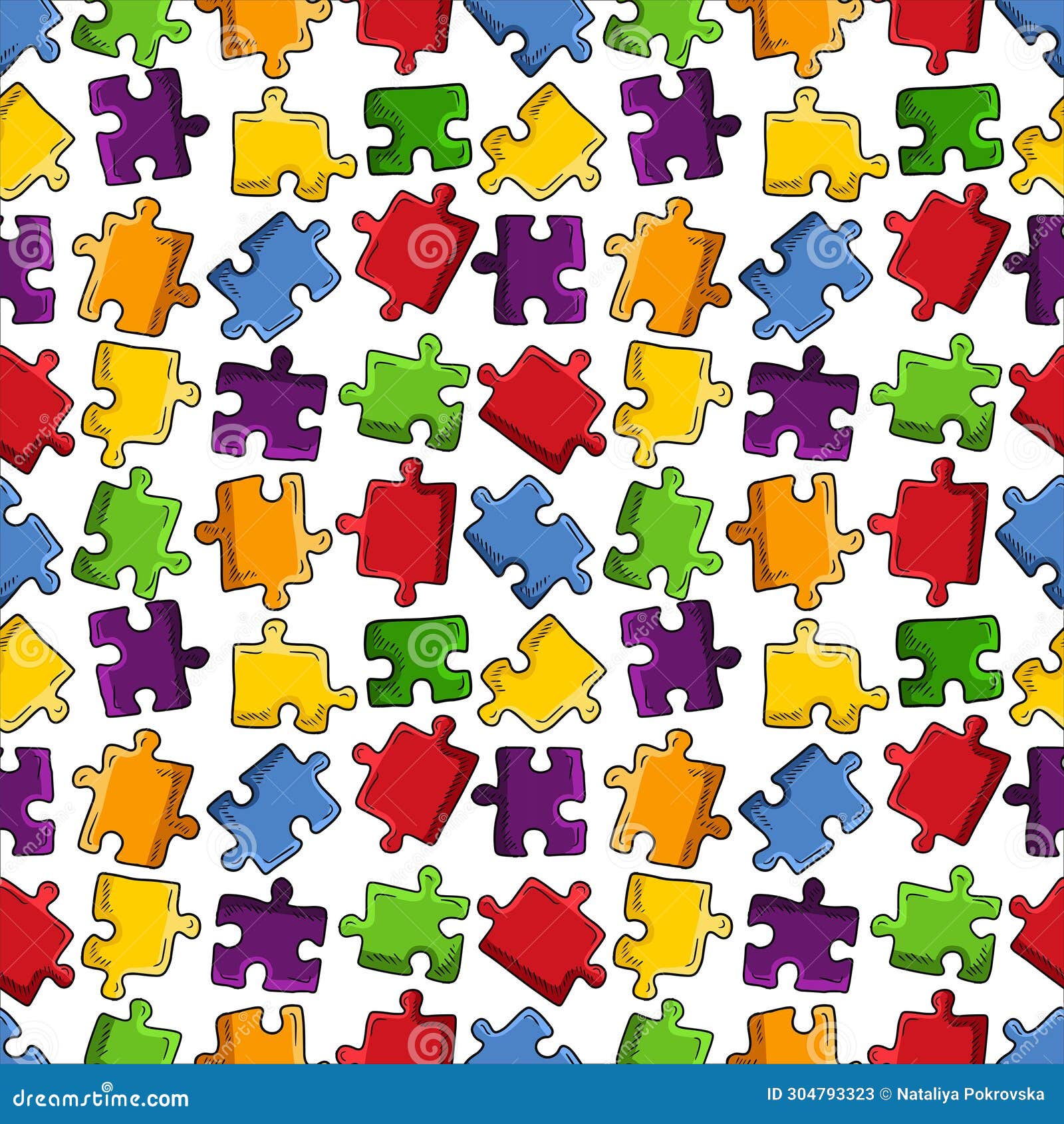 Seamlesspattern with Colored Bright Jigsaw Puzzle Pieces on White ...