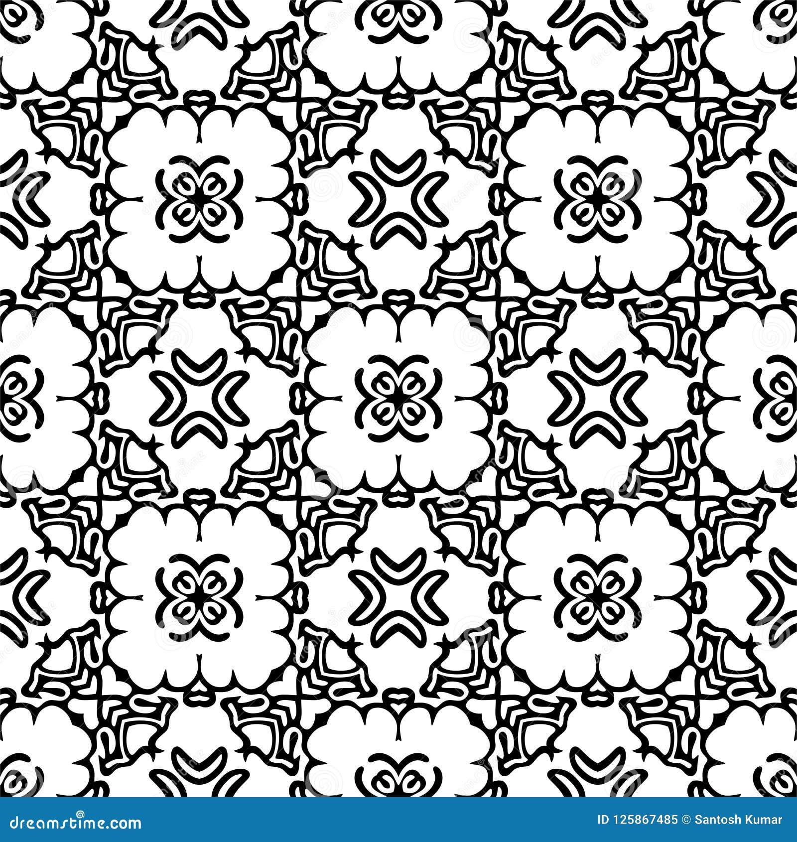 Seamless Pattern Black and White Stock Vector - Illustration of ...