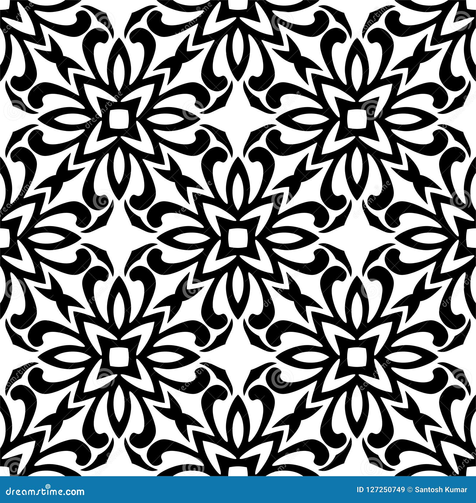 Seamless Pattern Black and White Stock Vector - Illustration of black ...