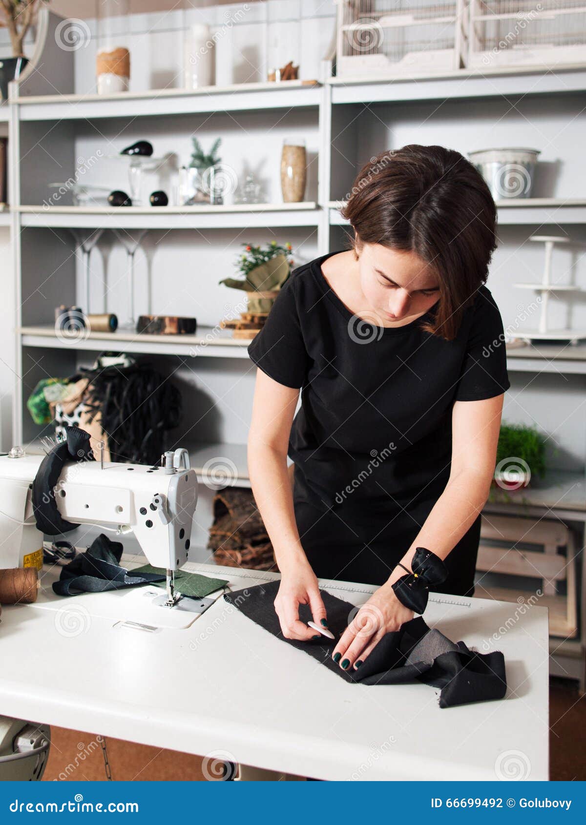 Seamstress Creates a Sketch on the Fabric Stock Photo - Image of craft ...