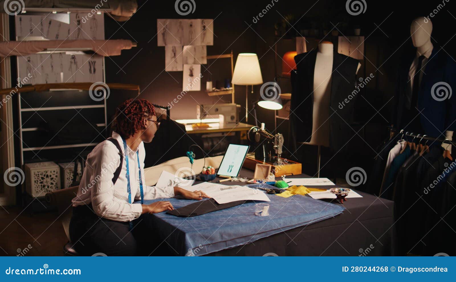 Seamstress Drawing Textile Details Stock Footage - Video of workshop ...