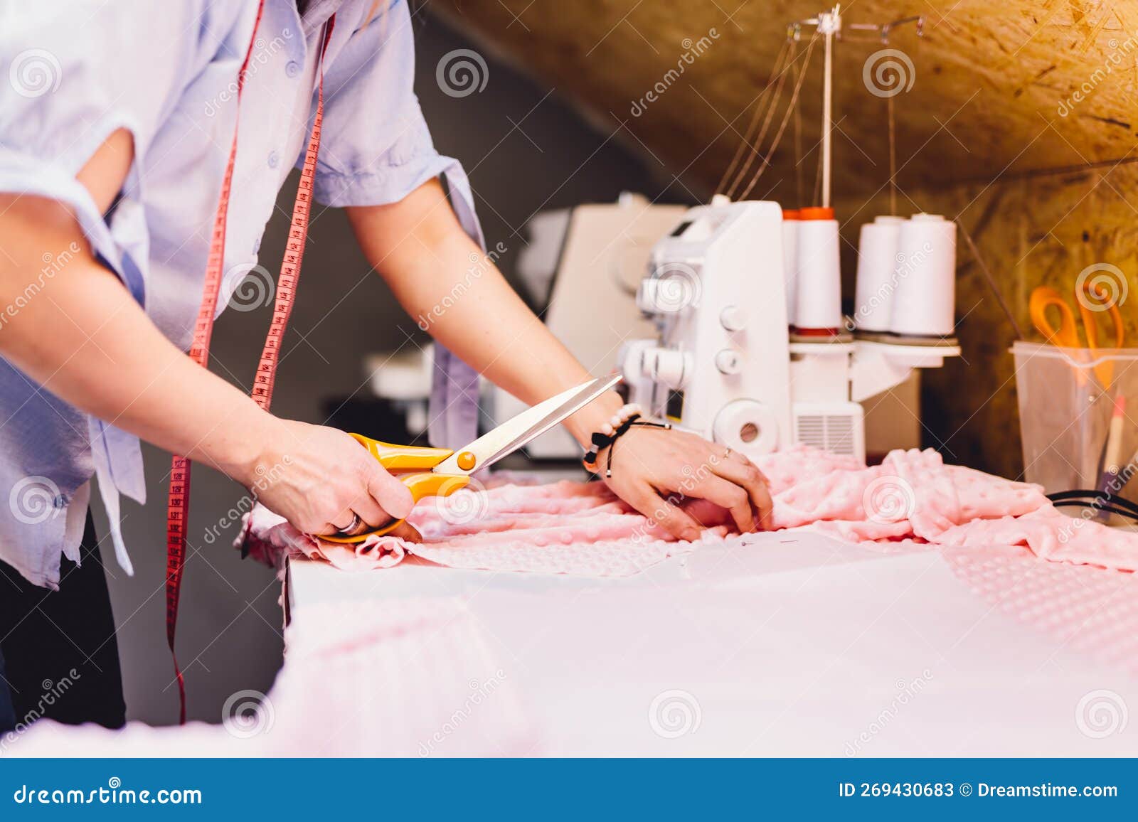 Seamstress Dressmaker Cutting Fabric in Clothes Sewing Workshop Stock ...