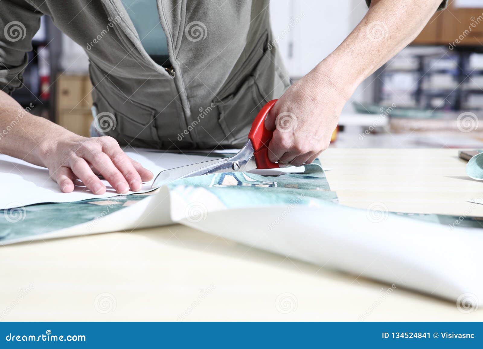 Seamstress Hands Cutting the Fabric with Scissors Stock Image - Image ...
