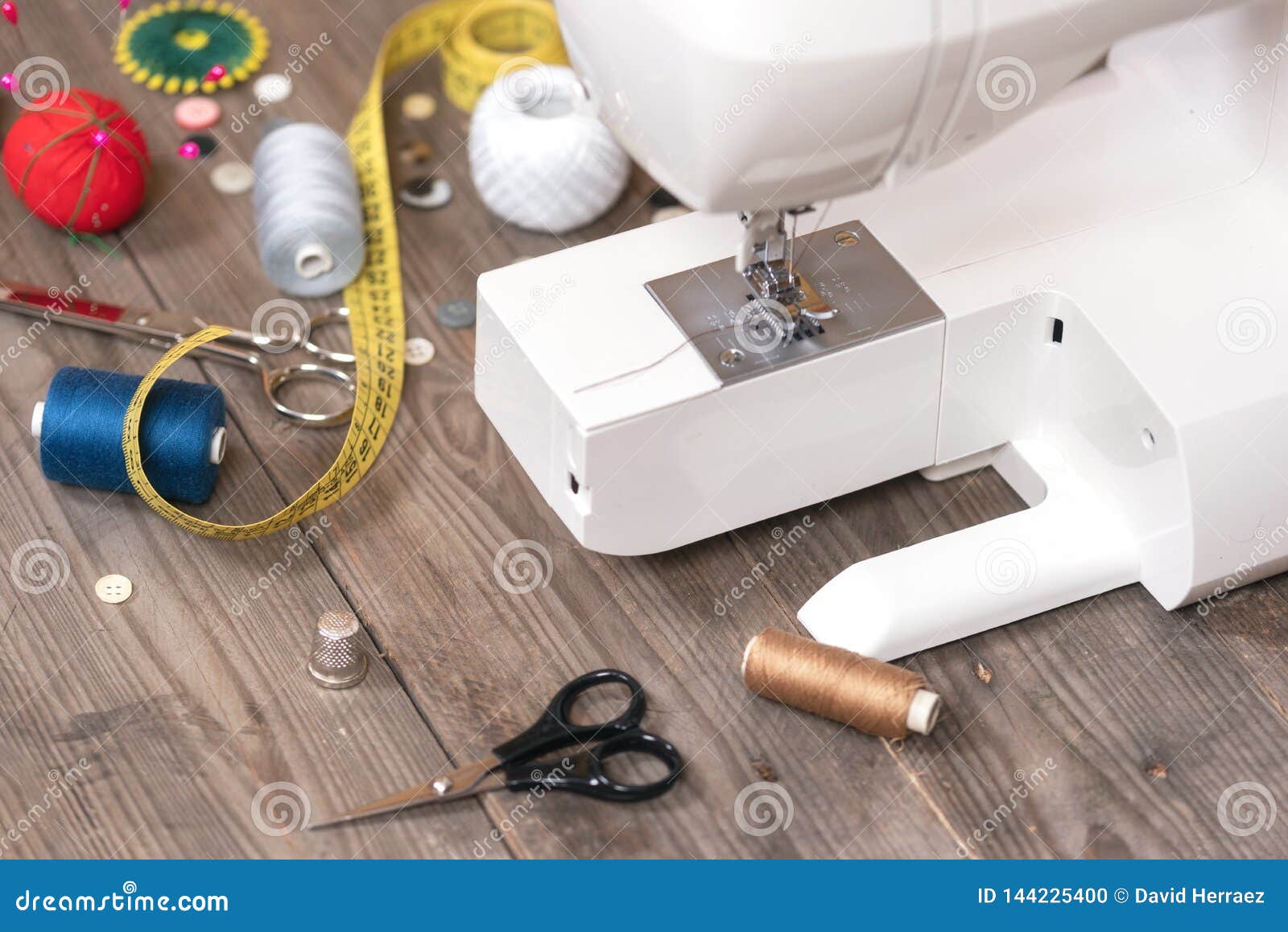 Seamstress or Tailor Background with Sewing Tools, Colorful Threads ...