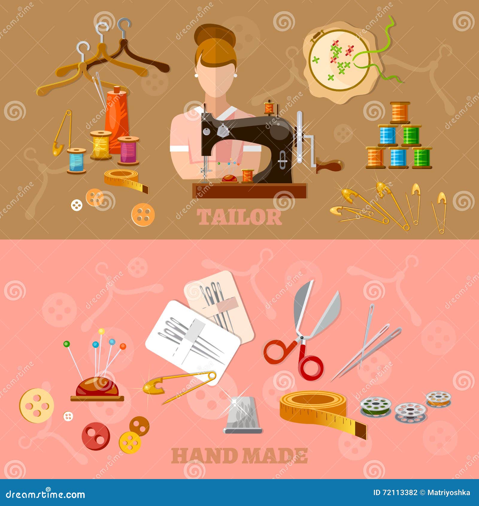 Seamstress And Tailor Banners Tailoring Clothes Production Vector ...