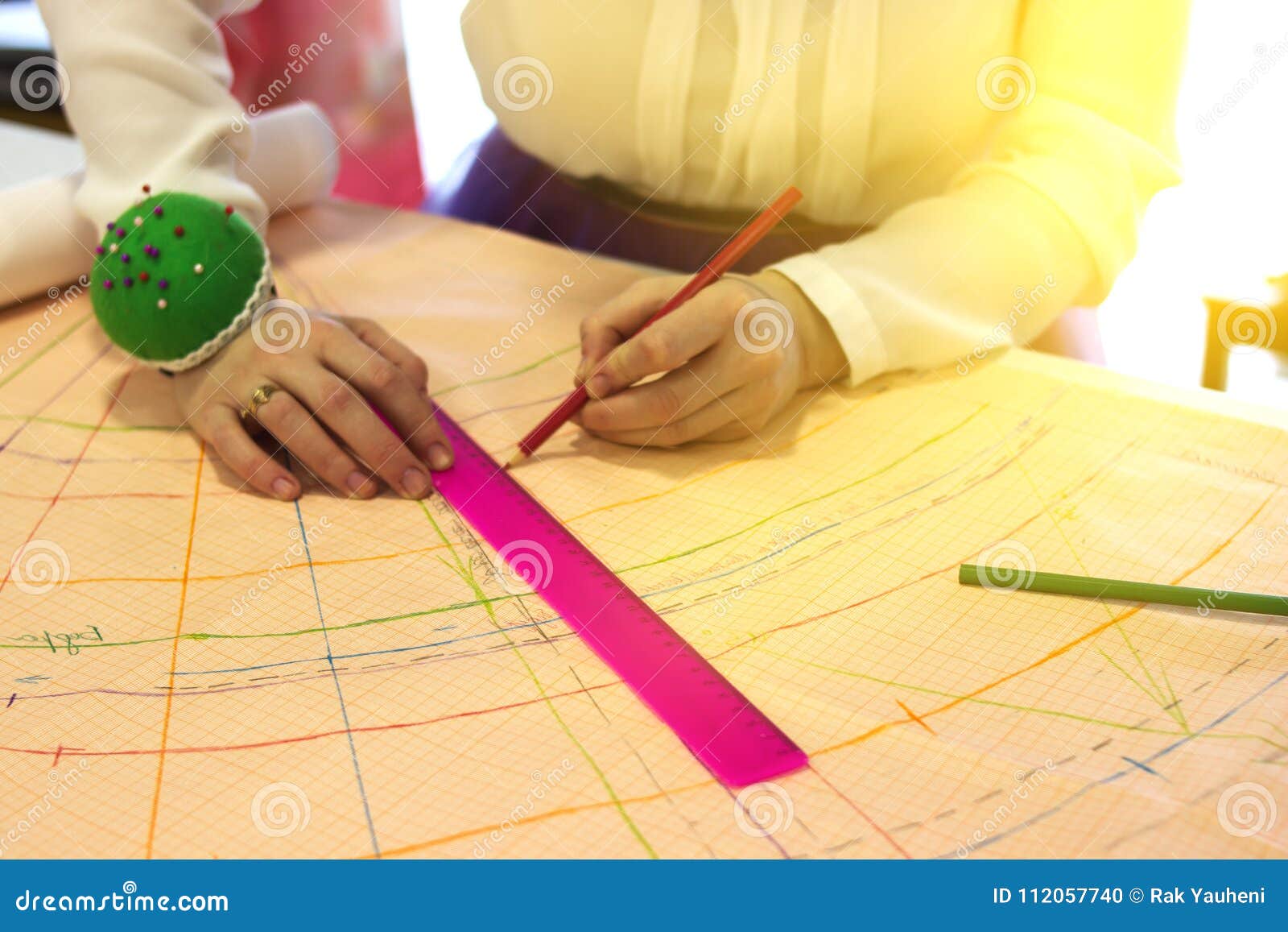 Seamstress, Tailor, Cutter with Ruler and Pencil. Pattern Stock Photo ...