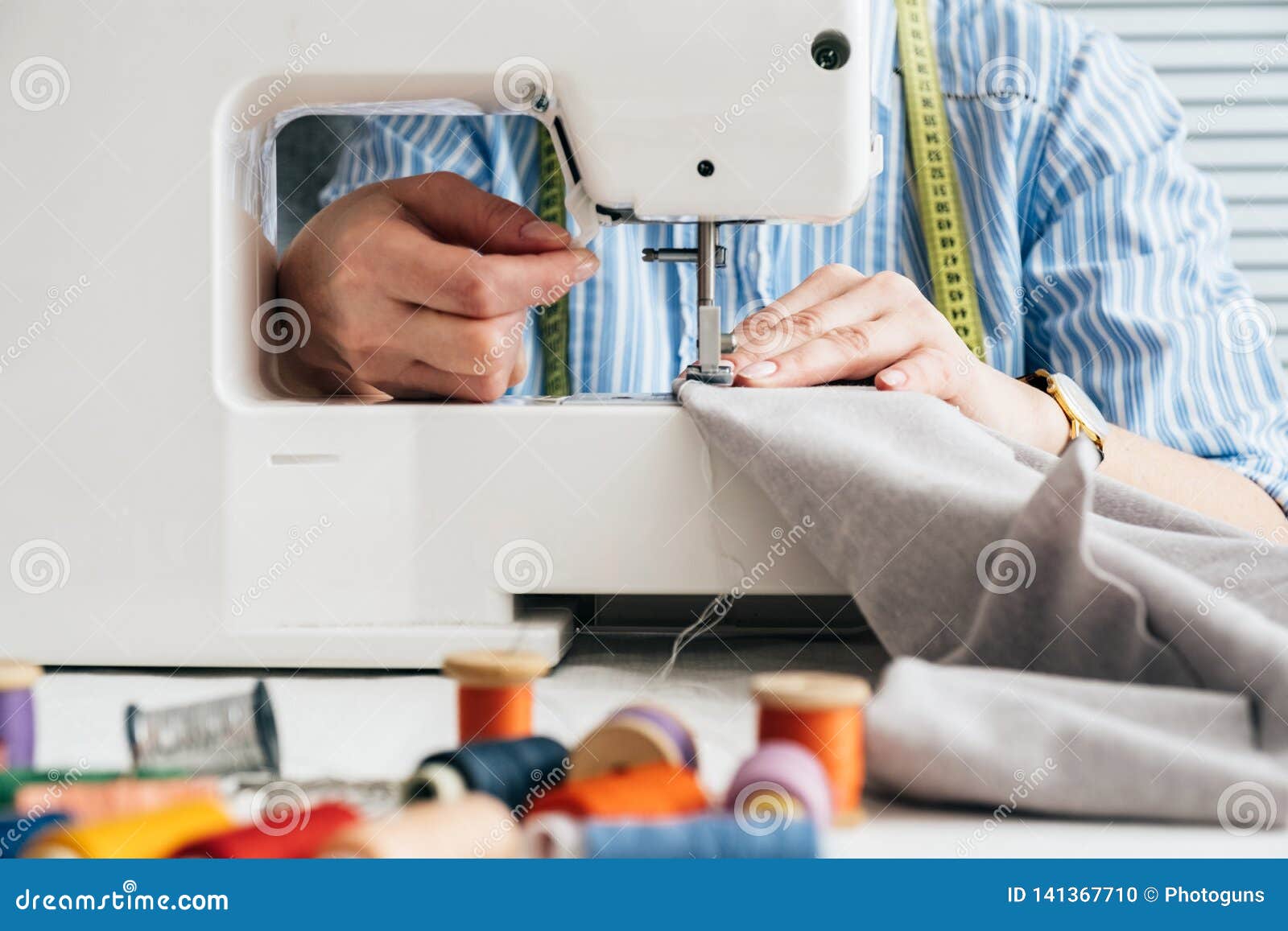 Seamstress Working with Electrical Sewing Machine Stock Photo - Image ...