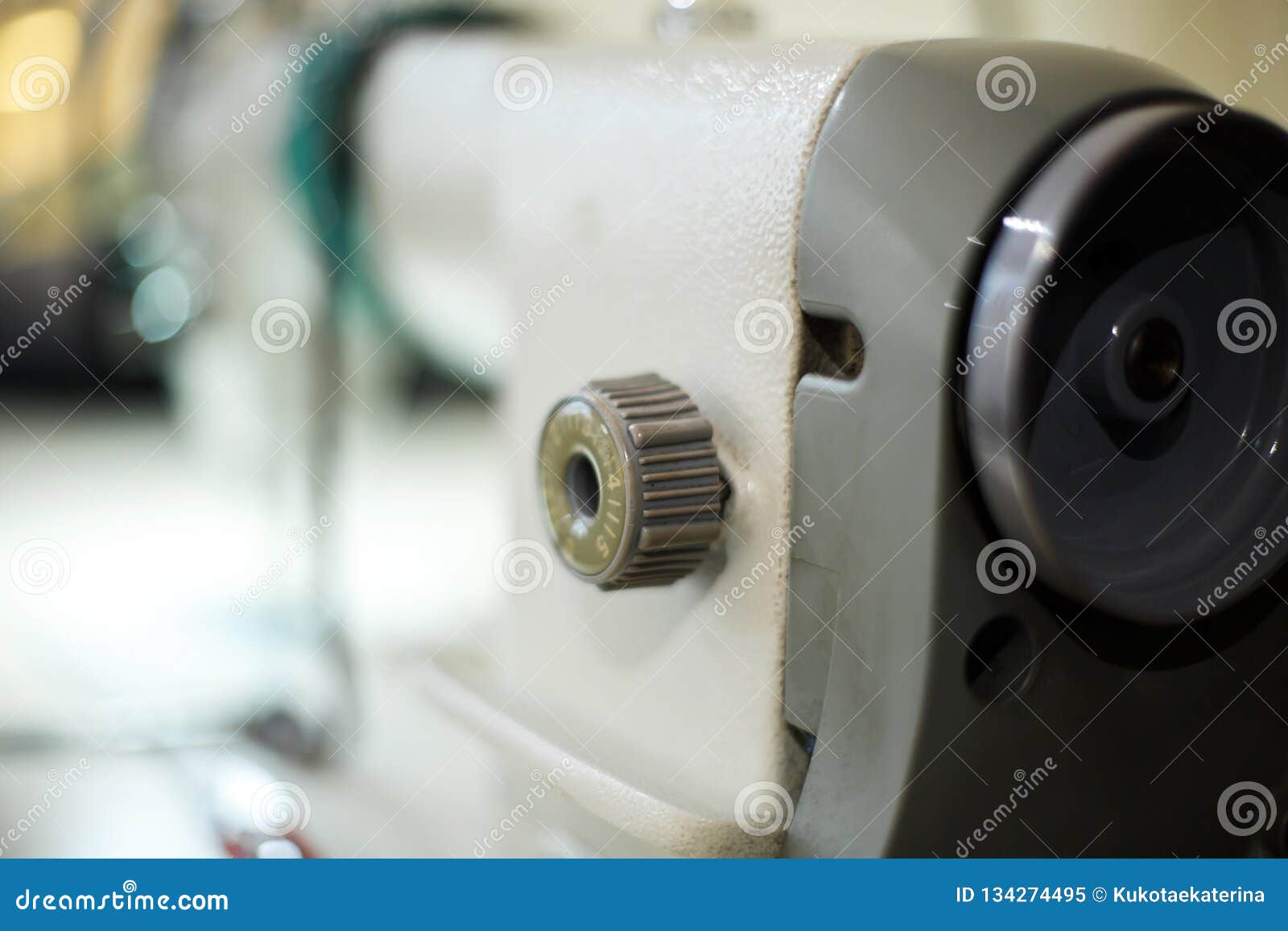 Seamstress Workplace. Sewing Machine Scissors Threads and Other Tools ...