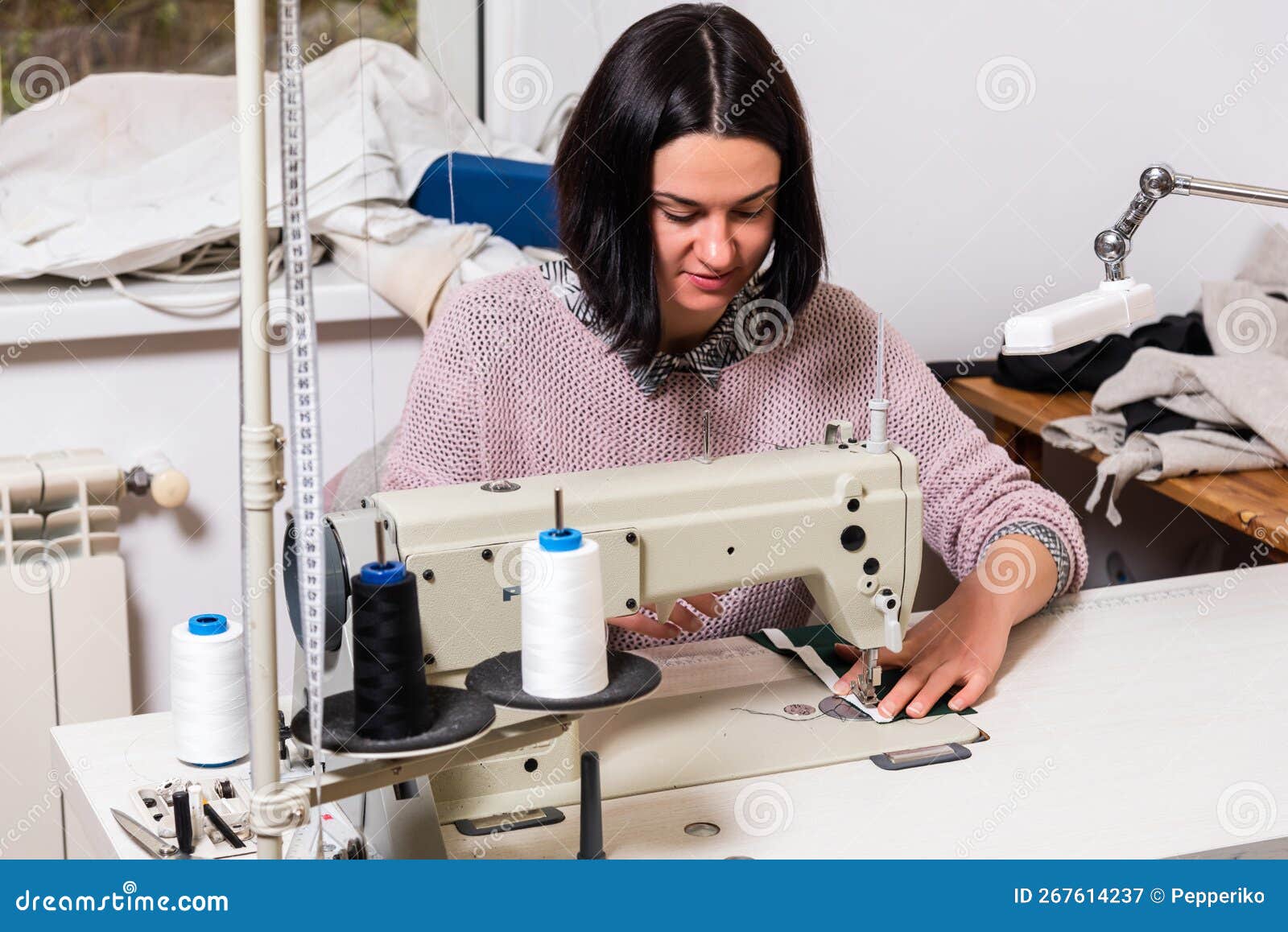 Seamstress Works in the Tailoring Workshop Stock Image - Image of ...
