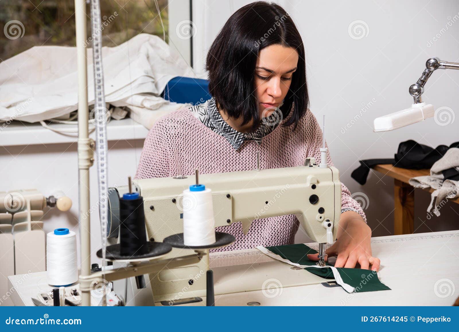 Seamstress Works in the Tailoring Workshop Stock Image - Image of ...