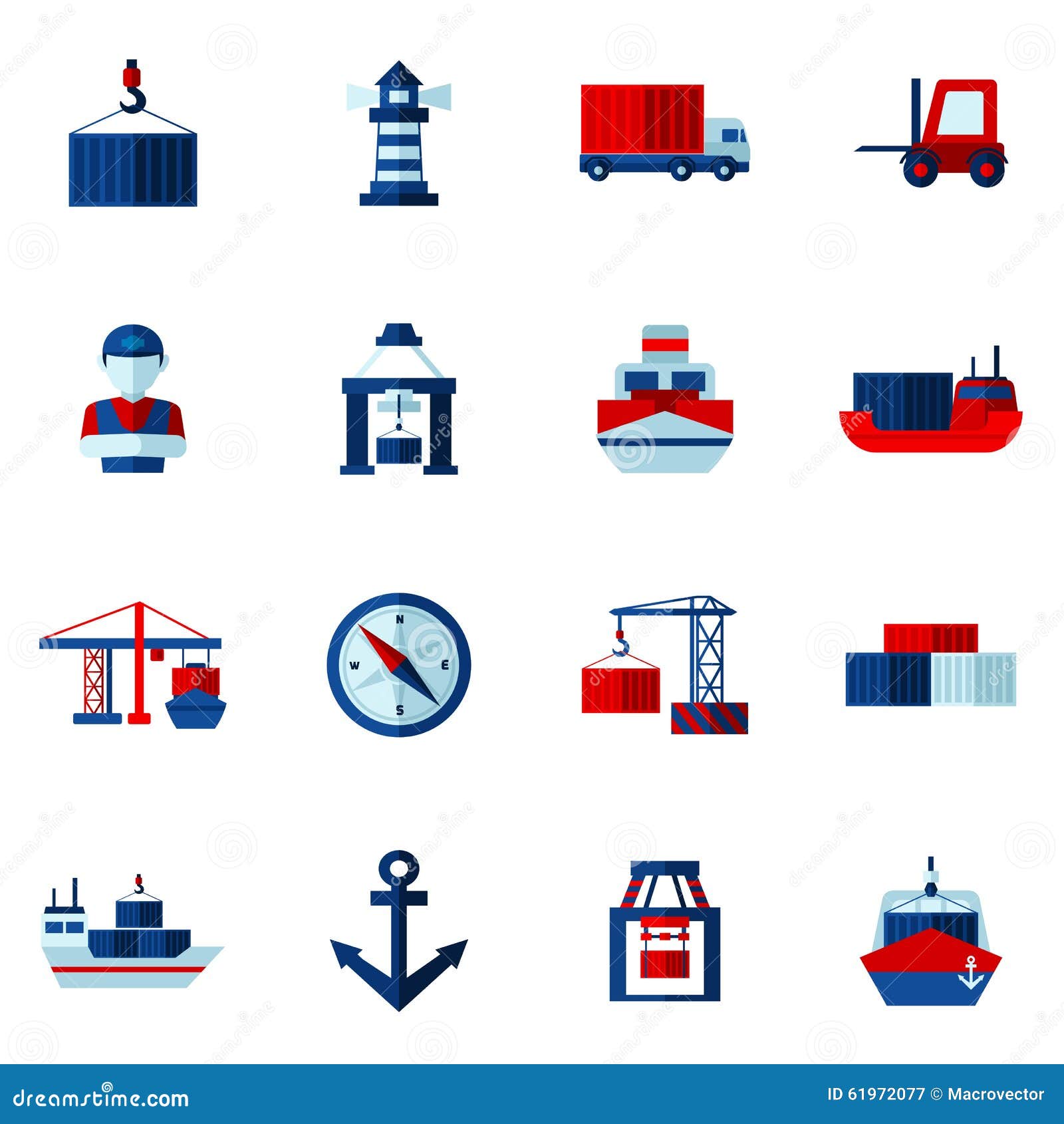 Seaport Flat Set Cartoon Vector | CartoonDealer.com #48896673