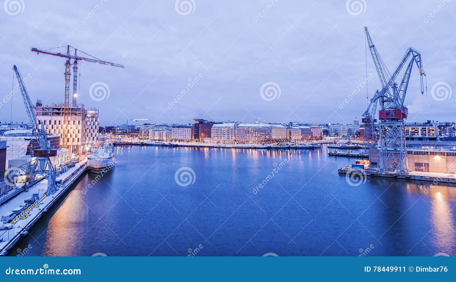 Seaport in Helsinki and Night Port Lights Stock Image - Image of ...