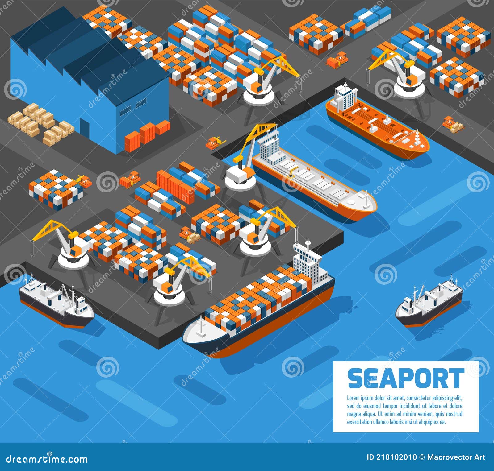 Seaport Isometric Aerial View Poster Stock Vector - Illustration of ...