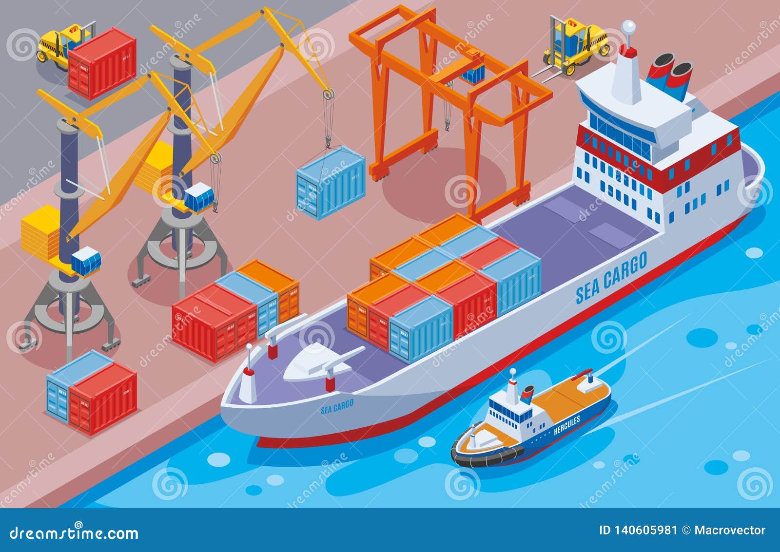 Seaport Isometric Composition Stock Vector - Illustration of poster ... Seaport Isometric Composition Stock Vector - Illustration of poster ...