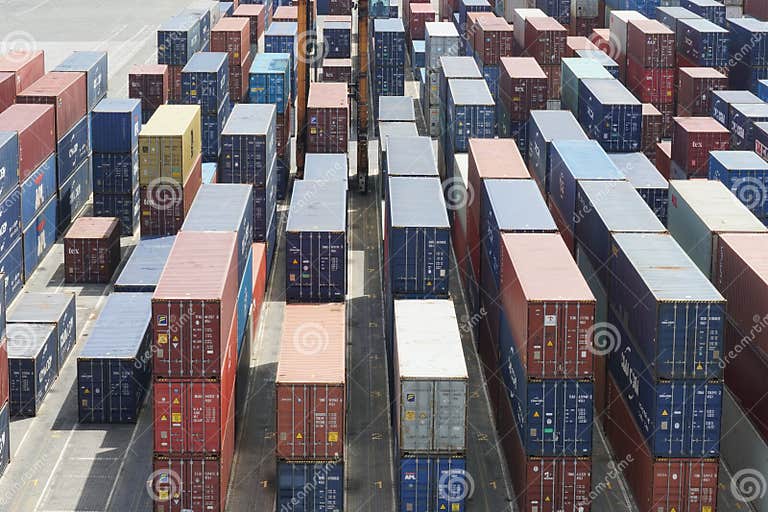 Seaport of Kingston and Container Terminal with Boxes from Different ...