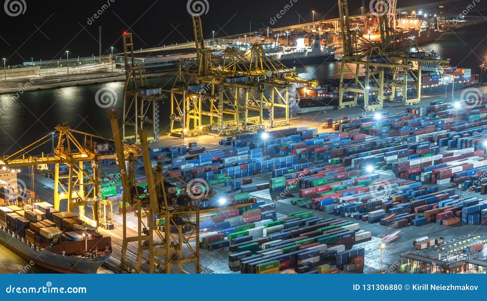 Seaport and Loading Docks at the Port with Cranes and Multi-colored ...