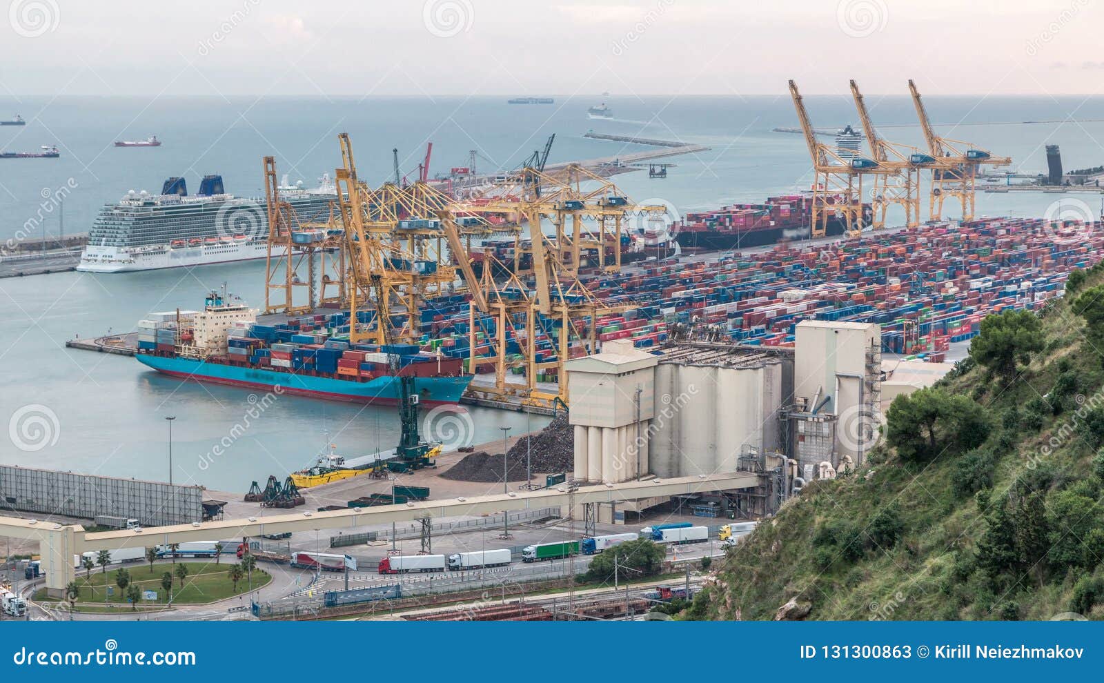 Seaport and Loading Docks at the Port with Cranes and Multi-colored ...