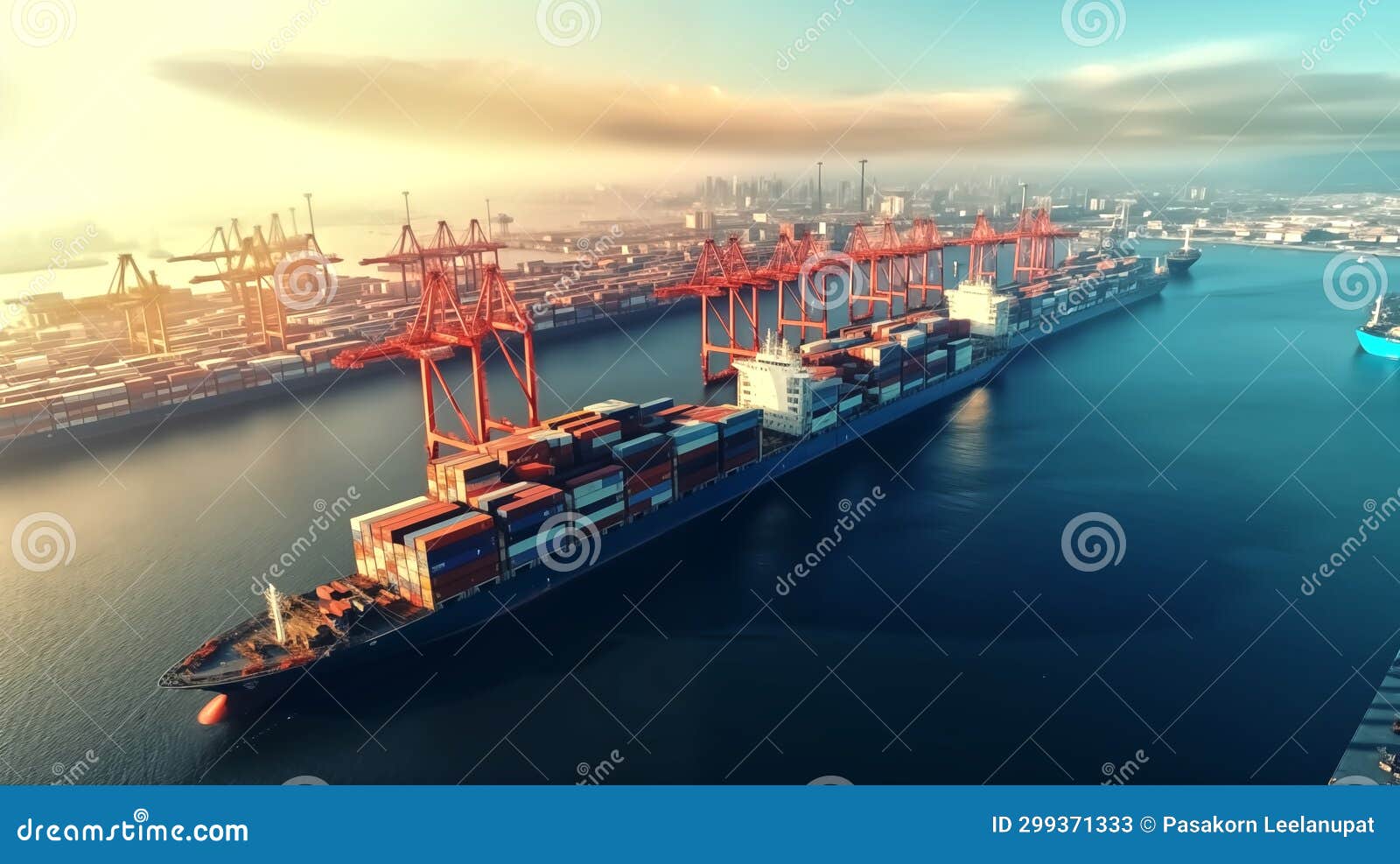Trading Seaport Full of Containers Loading Stock Illustration ...
