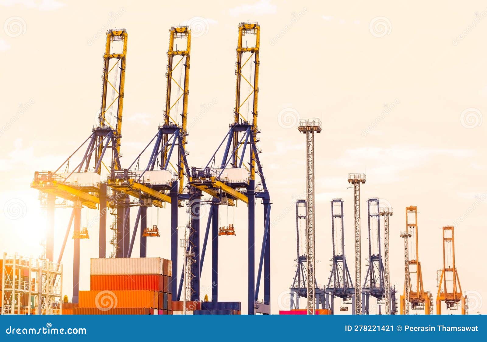 Seaport Terminal with Crane Container Cargo Freight Shipping. Stock ...