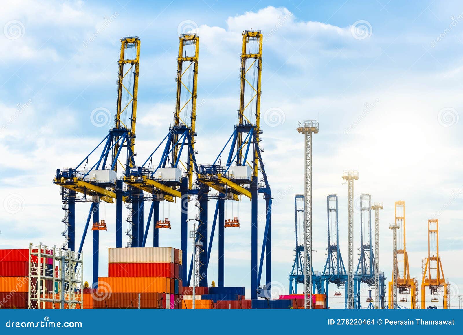 Seaport Terminal with Crane Container Cargo Freight Shipping. Stock ...