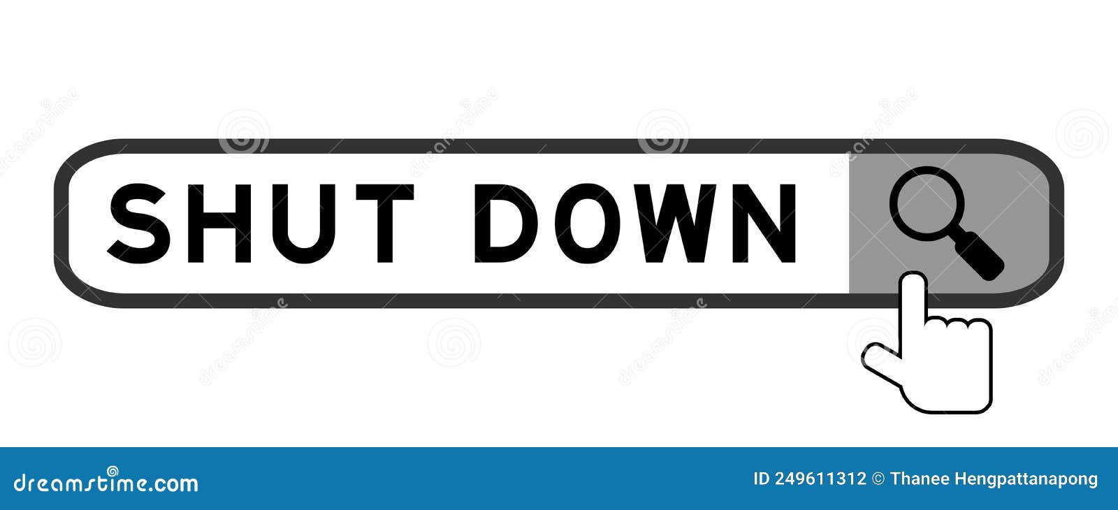 Search Banner in Word Shut Down with Hand Over Magnifier Icon Stock ...