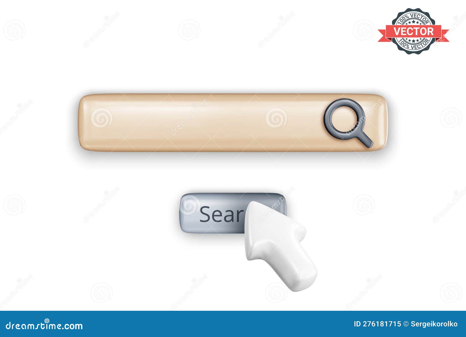 Search Bar, Mouse Pointer and Search Button on White Background. Web ...