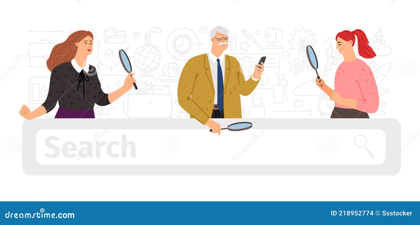 Search Bar, People Searching Stock Vector - Illustration of female ...
