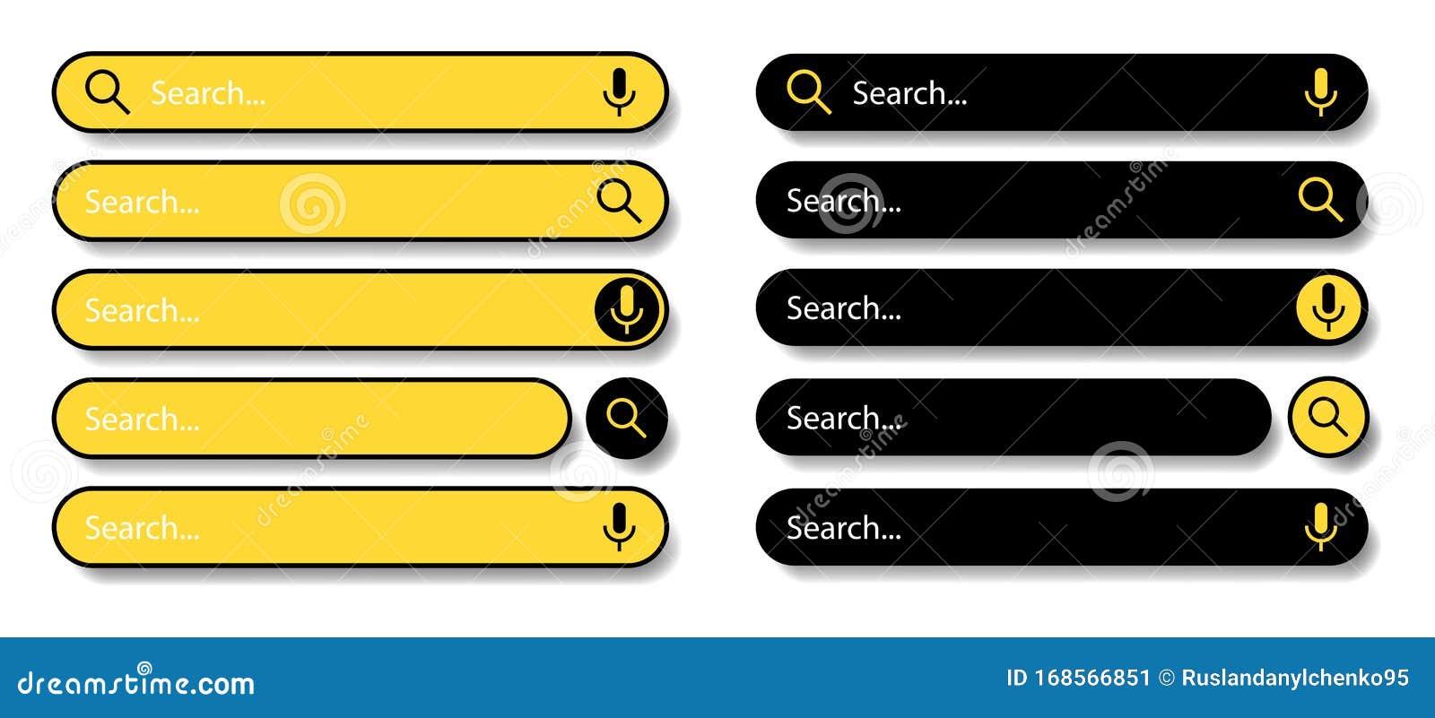 Search Bar for User Interface and Website. Black and Yellow Icons on a ...