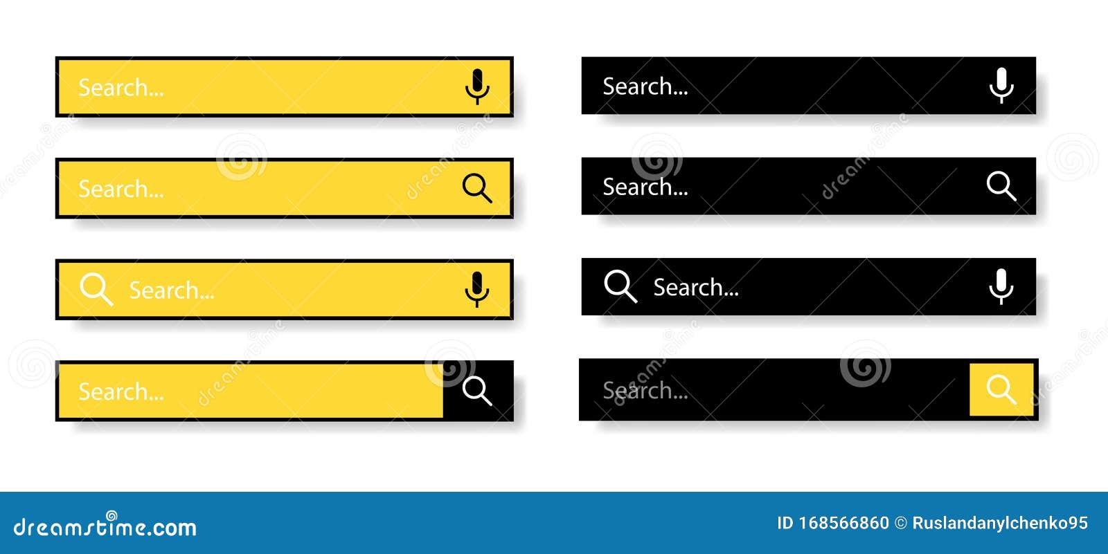 Search Bar for User Interface and Website. Black and Yellow Icons on a ...