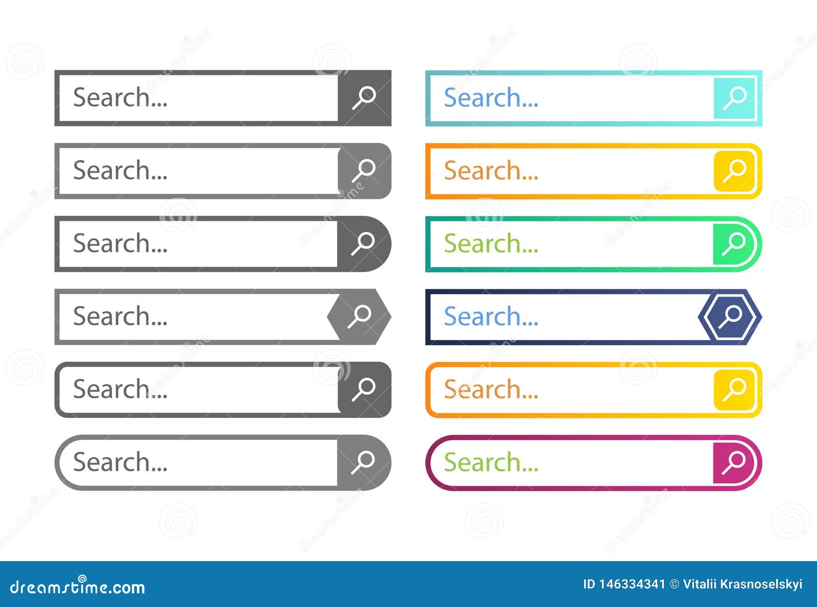 Search Bar Web Design. Set of Search Icon Isolated on White Background ...