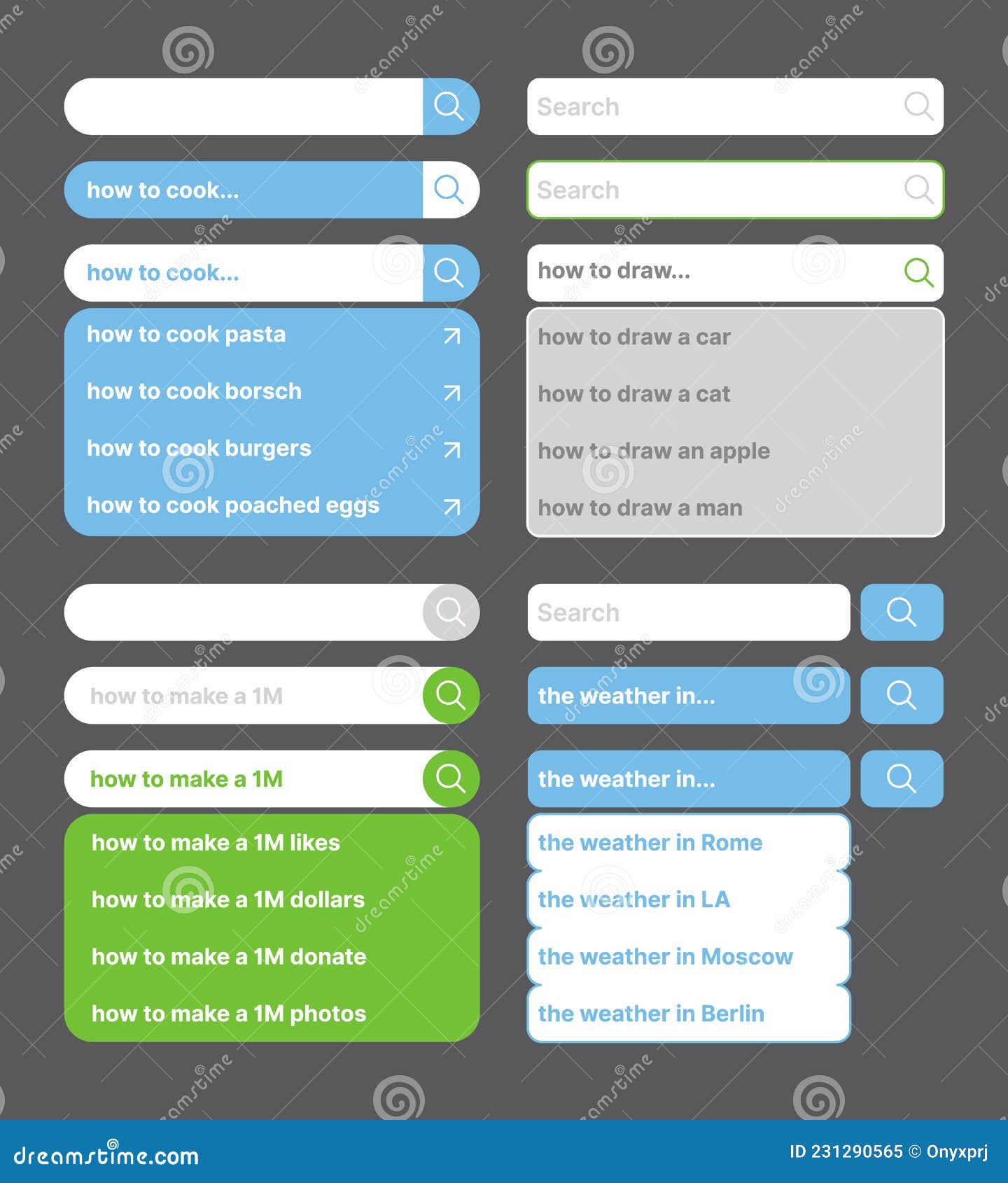 Search Bars. Web Panels with Place for Text Keyboard Screen Bars Blank ...