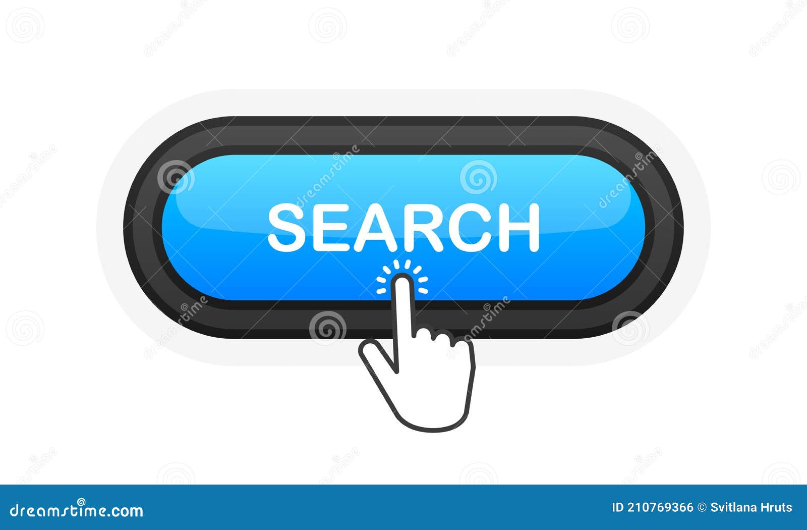 Search Blue Realistic 3D Button Isolated on White Background. Hand ...