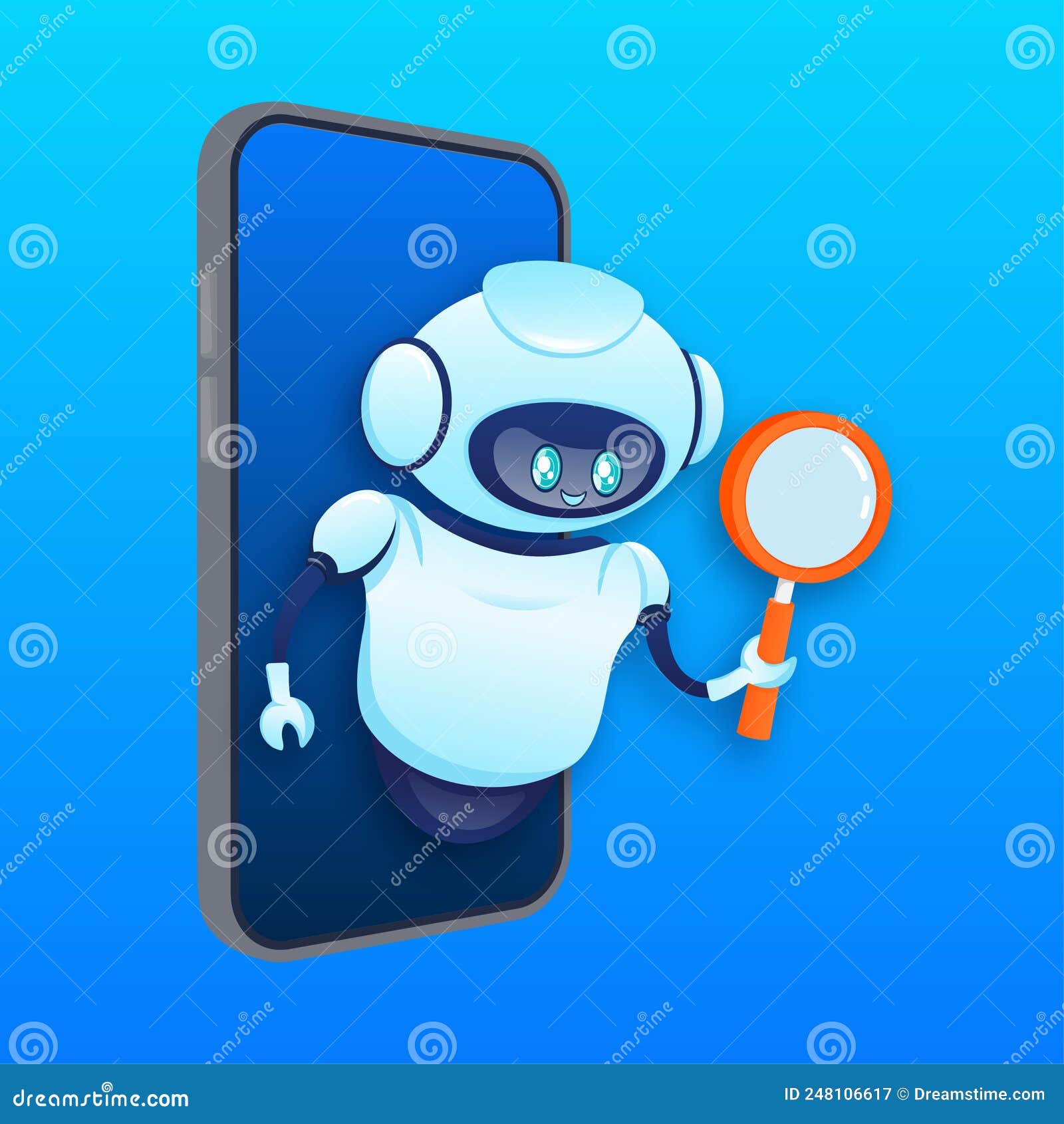 Search Bot in Cartoon Style. Artificial Intelligence. Isometric Vector ...