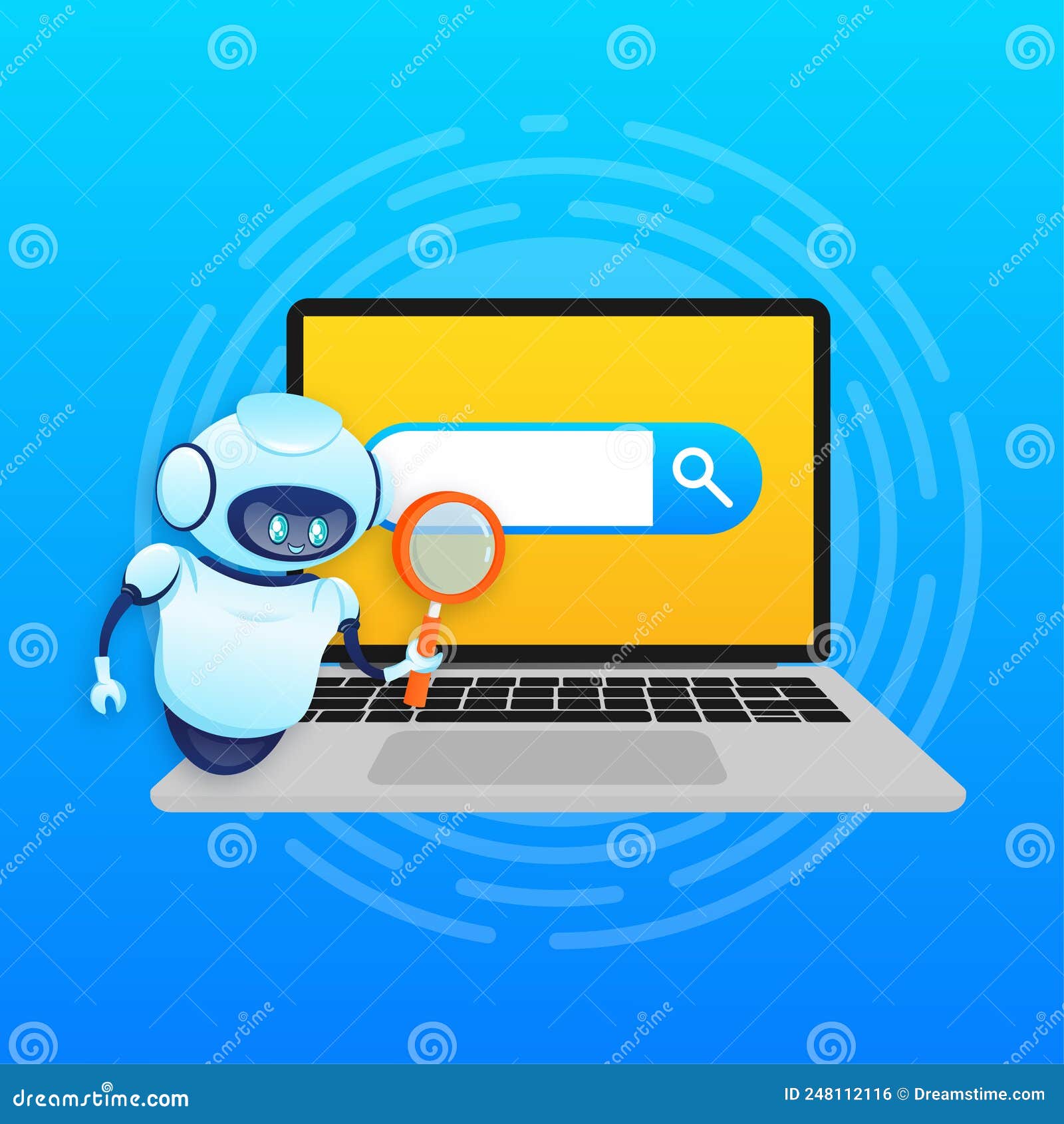 Search Bot in Cartoon Style. Artificial Intelligence. Isometric Vector ...