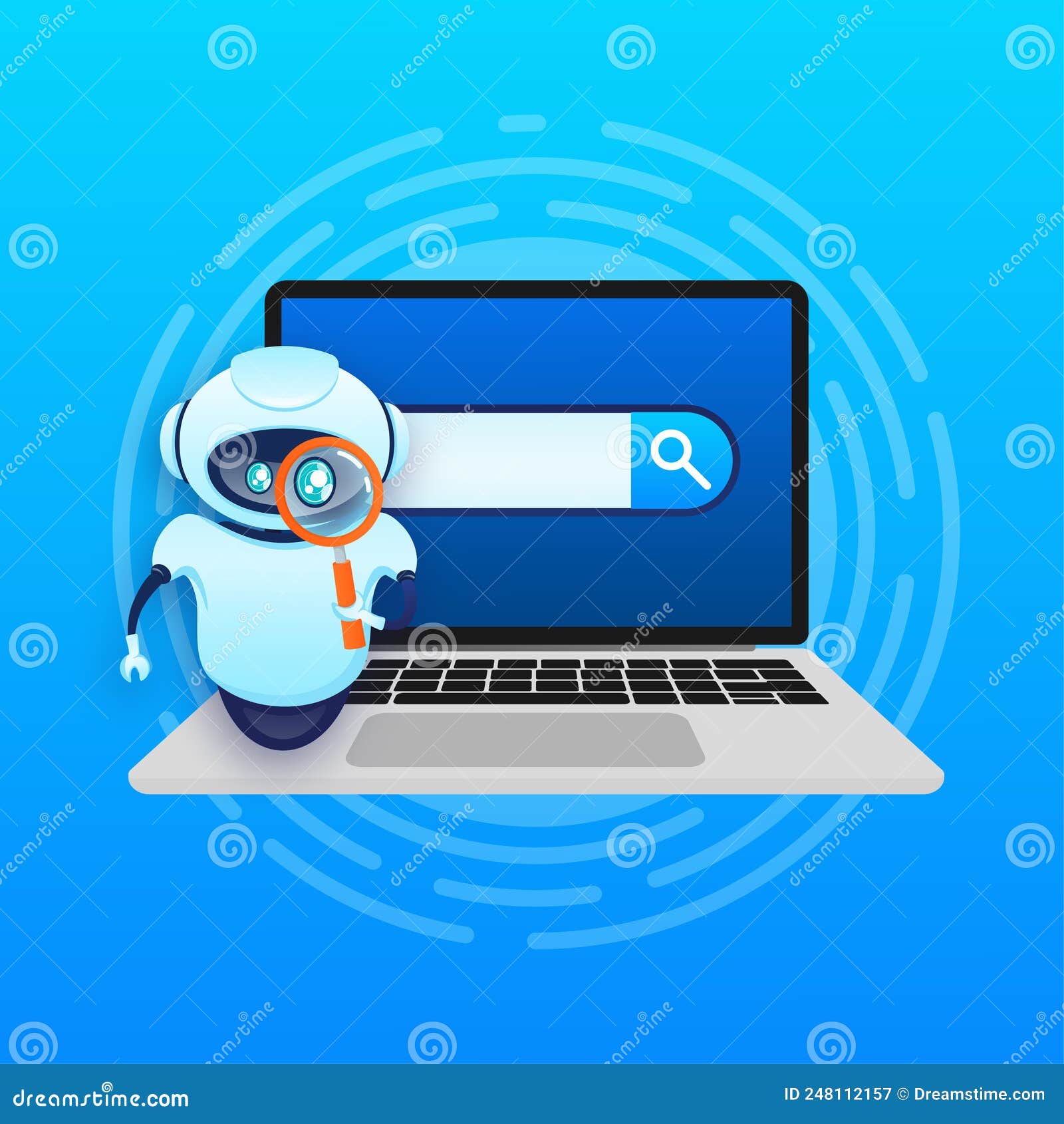 Search Bot in Cartoon Style. Artificial Intelligence. Isometric Vector ...