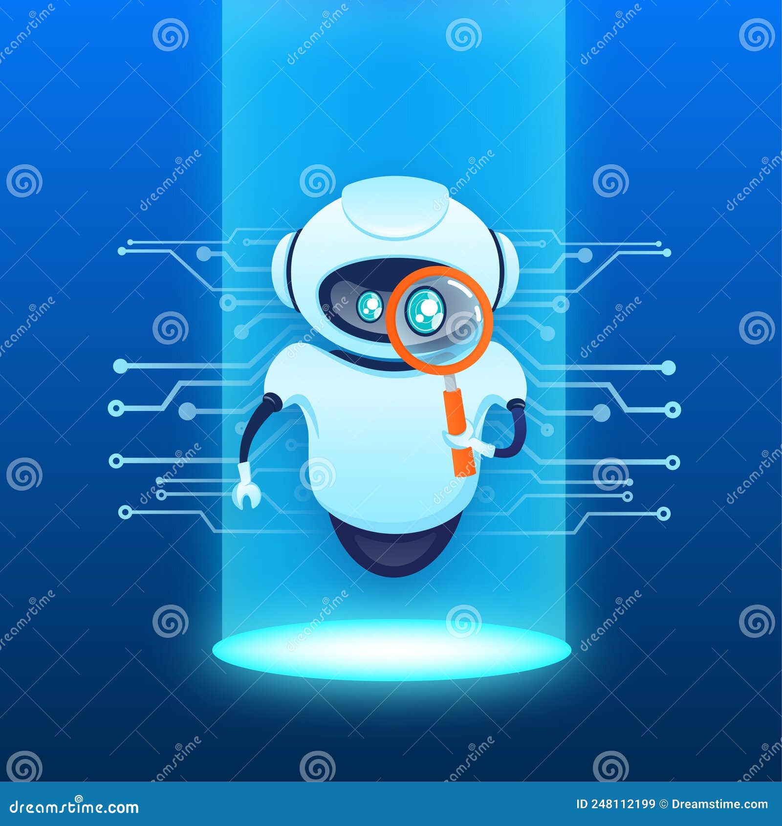 Search Bot in Cartoon Style. Artificial Intelligence. Isometric Vector ...
