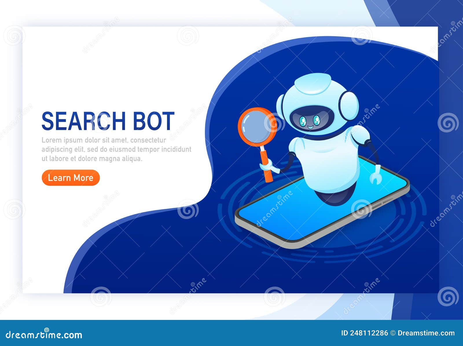 Search Bot in Cartoon Style. Artificial Intelligence. Isometric Vector ...