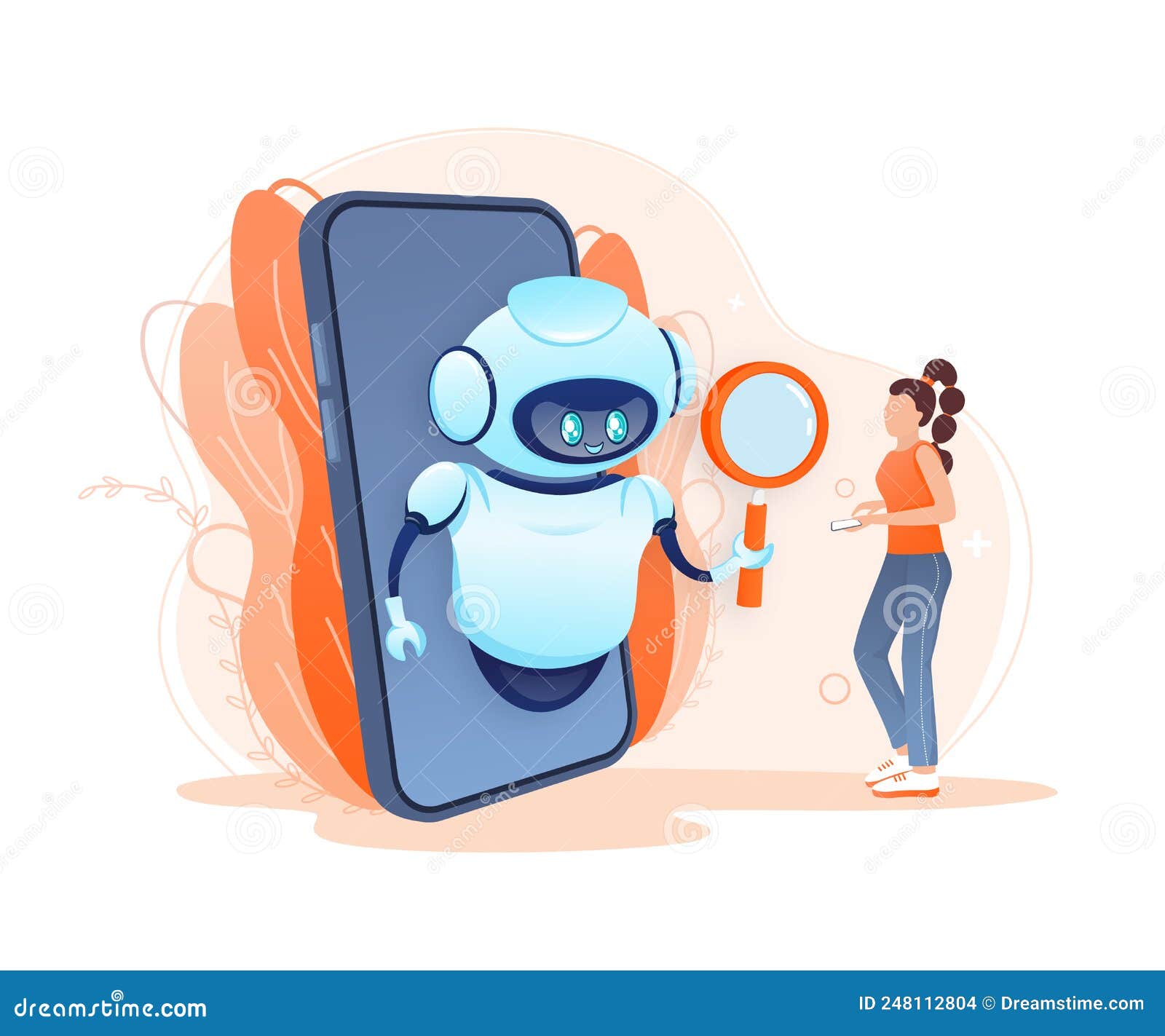 Search Bot in Cartoon Style. Artificial Intelligence. Isometric Vector ...