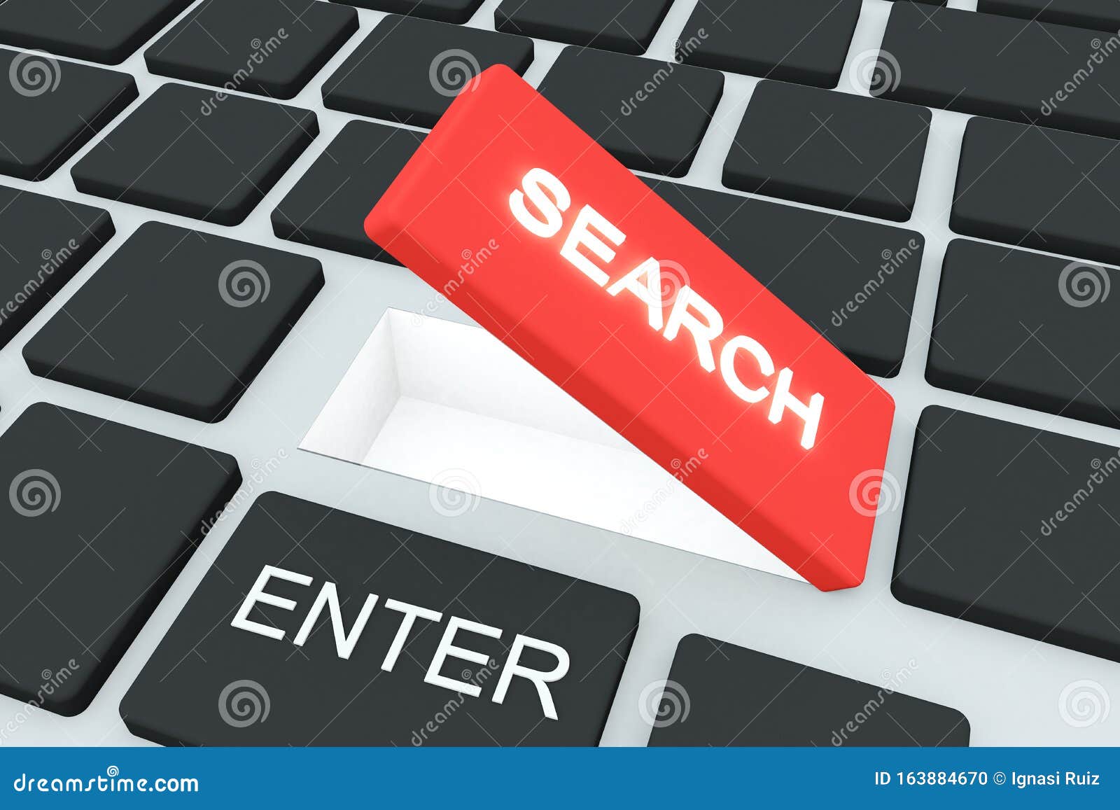 Search Button and the Keyboard 3D Illustration, 3D Rendering Stock ...