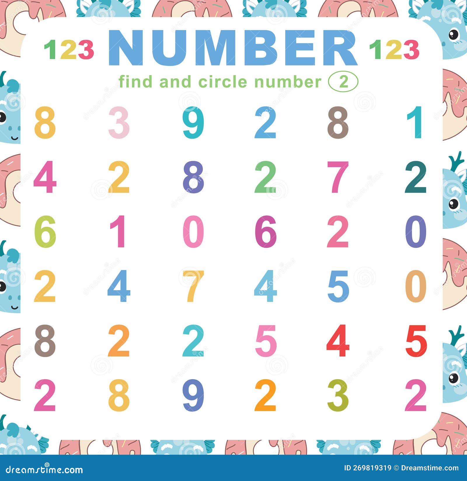 Search and Circle Number on the Worksheet Stock Vector - Illustration ...